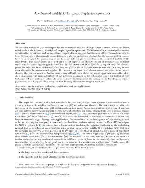 Pdf Accelerated Multigrid For Graph Laplacian Operators