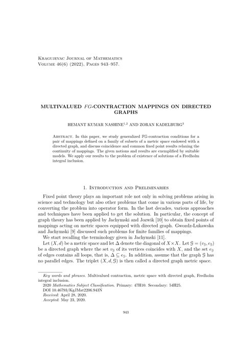 (PDF) Multivalued FG-Contraction Mappings on Directed Graphs