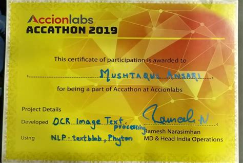 Md Mushtaque Ansari On Linkedin Participatingaccathon2019 Ocr Accionlabs