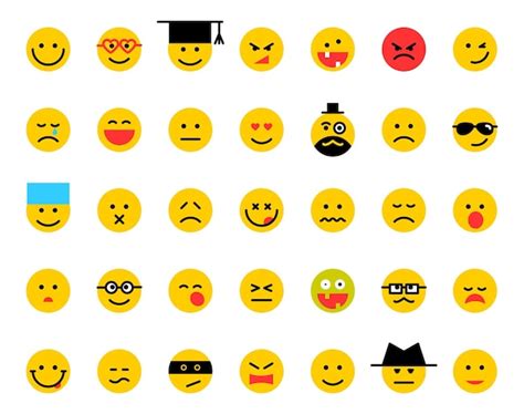 큰 세트 미소 얼굴 컬렉션 미소 아이콘 터 기호 미소 얼음 만화 캐릭터 프리미엄 사진