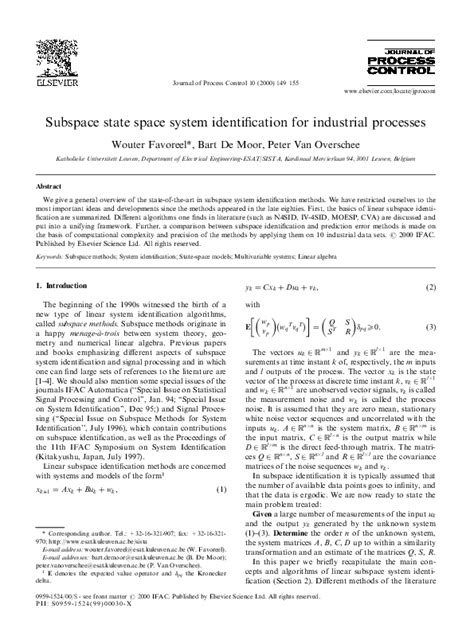 Pdf Subspace State Space System Identification For Industrial Processes