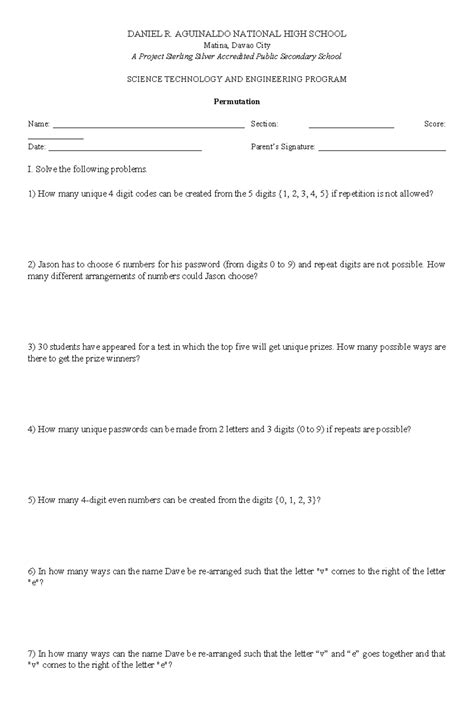 Permutation And Counting Principles Questions Sci Tech Engg Program