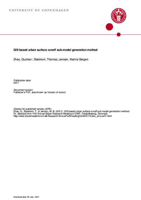 Pdf Gis Based Urban Surface Runoff Sub Model Generation Method