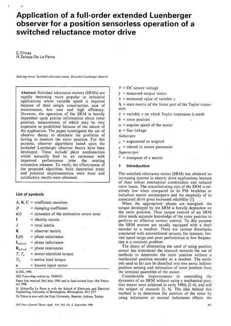 Pdf Application Of A Full Order Extended Luenberger Observer For A