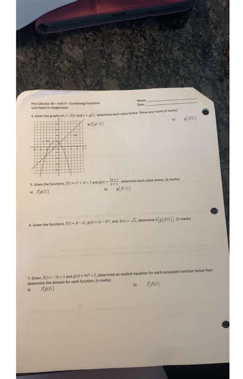 Solved Pre Calculus 30 ﻿unit 4 Combining Functionsunit