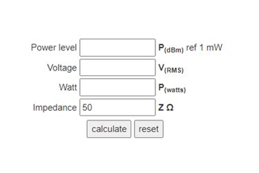 DBm Volts Watts Conversion Tool