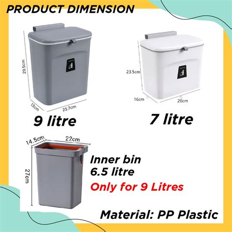 Borong365 7l 9l Wall Mounted Rubbish Bin Kitchen Dustbin Trash Cabinet