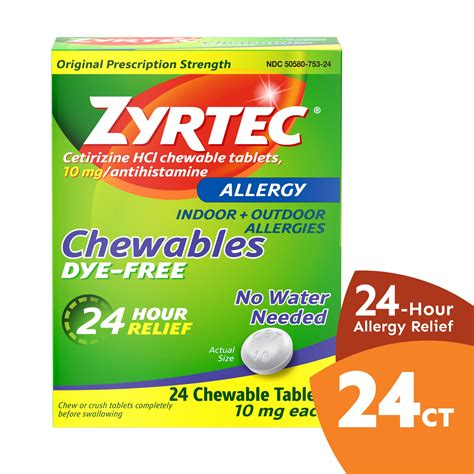 Zyrtec 24 Hour Allergy Relief Chewables 10 Mg Cetirizine Hcl 24 Ct