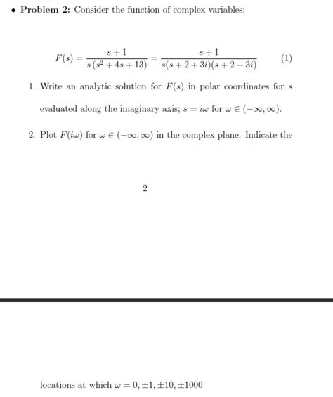 Solved Problem Consider The Function Of Complex Chegg