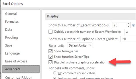 excel vba test or get hardware acceleration setting and disable windows