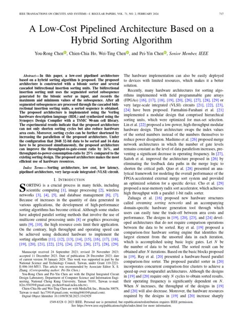 A Low Cost Pipelined Architecture Based On A Hybrid Sorting Algorithm
