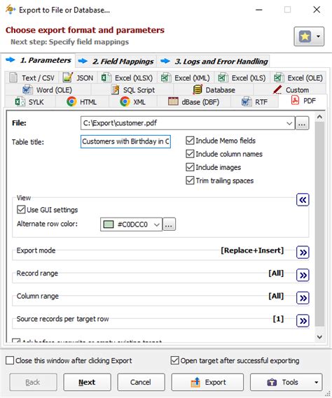 PDF Export Format Exportizer Documentation