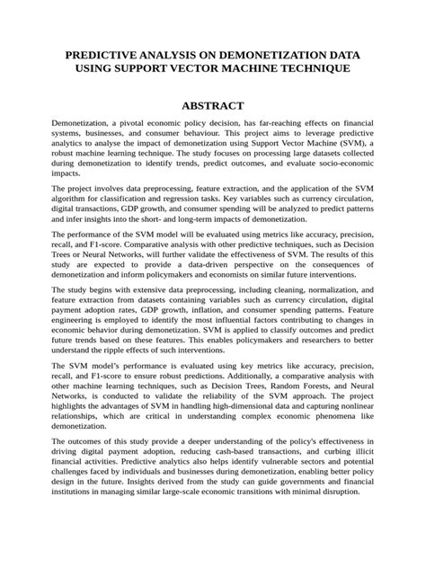 Predictive Analysis On Demonetization Data Using Support Vector Machine Technique Pdf