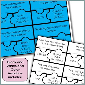 Decimal Place Value Forms Puzzle Matching Activity Read Write Decimals Match