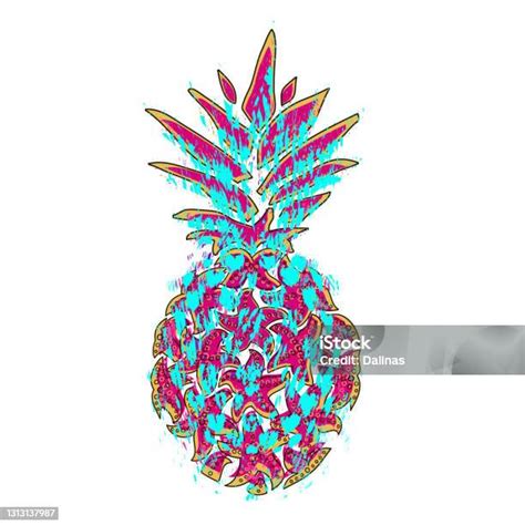 흰색 배경에 화려한 파인애플 특이한 과일은 티셔츠 프린트 당신의 디자인에 대한 그래픽 요소입니다 T 셔츠에 대한 스톡 벡터 아트 및 기타 이미지 Istock