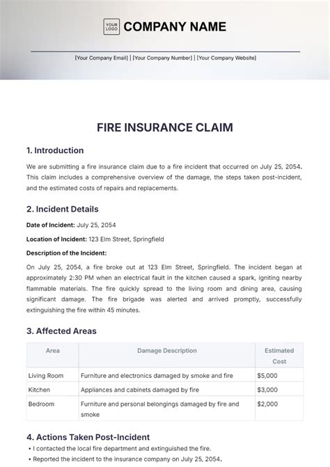 Free Fire Insurance Claim Template To Edit Online