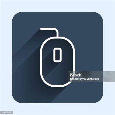 긴 그림자 배경으로 격리 된 화이트 라인 컴퓨터 마우스 게임 아이콘 휠 기호가 있는 광학 파란색 정사각형 버튼 벡터 곡선에 대한 스톡 벡터 아트 및 기타 이미지 Istock