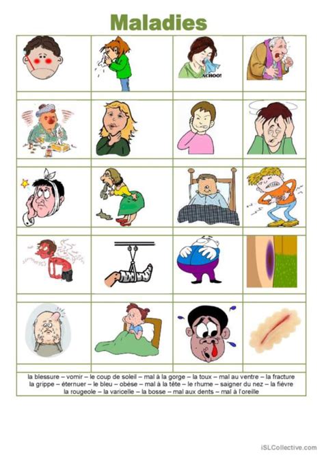 23 Maladies Français FLE fiches pedagogiques pdf doc