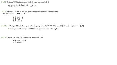 solved 1 lo4 design a cfg that generates the following