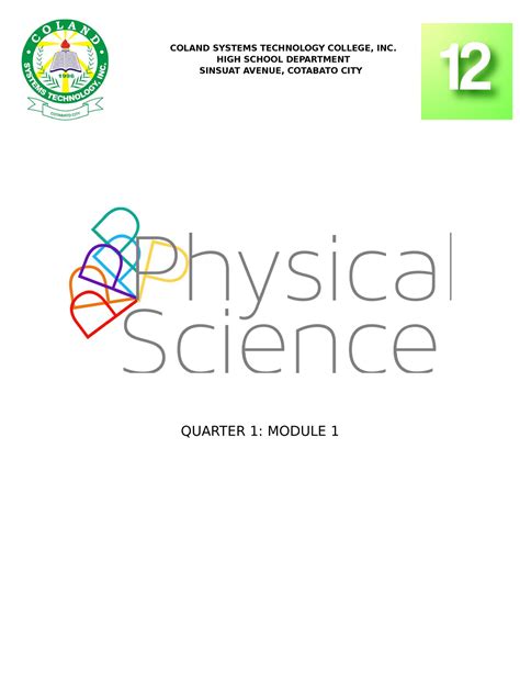 Phy Sci Module 1 Lecture Notes 1 Coland Systems Technology College Inc High School