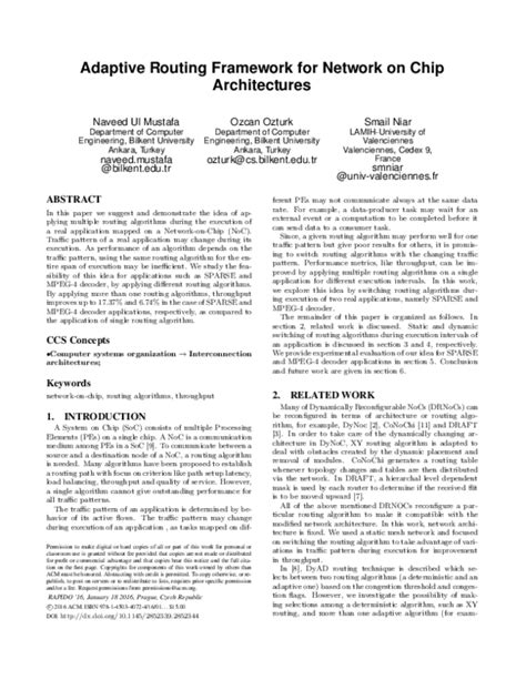 Pdf Adaptive Routing Framework For Network On Chip Architectures