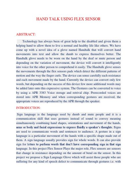 Handtalk Glove Converts Sign Language To Text And Voice Pdf Sign