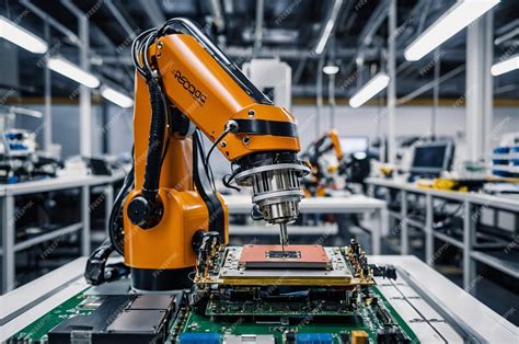 Advanced Robotics And Machine Vision In Electronics Production Lines Premium Ai Generated Image
