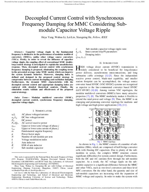 Pdf Decoupled Current Control With Synchronous Frequency Damping For