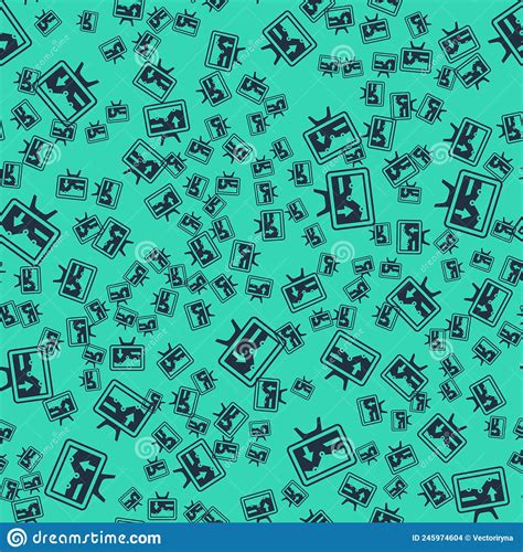 Black Computer Monitor With Graph Chart Icon Isolated Seamless Pattern On Green Background