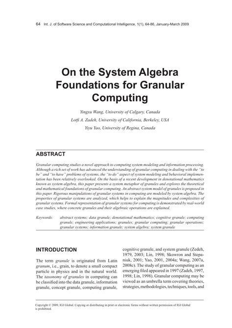 Pdf On The System Algebra Foundations For Granular Computing