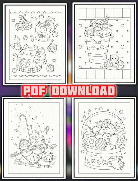 Coco Wyo Tiny Cats Digital Coloring Book 8 Pages Instant Download Cozy