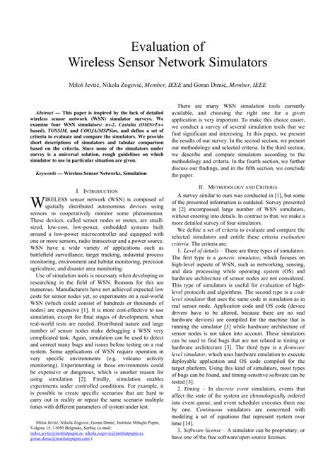 Pdf Evaluation Of Wireless Sensor Network Simulators