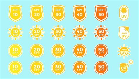 Uv 및 Spf 태양 보호 배지 라벨 컬렉션 프리미엄 벡터