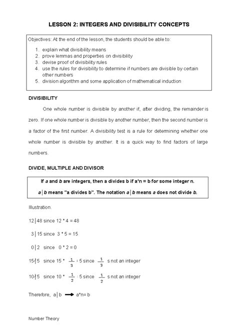 Divisibility Number Theory Repaired Divisibility One Whole Number Is Divisible By Another If