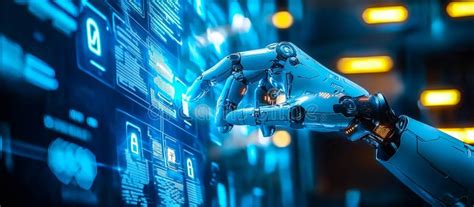 A Robot Hand Points Towards A Holographic Display Showcasing Cyber