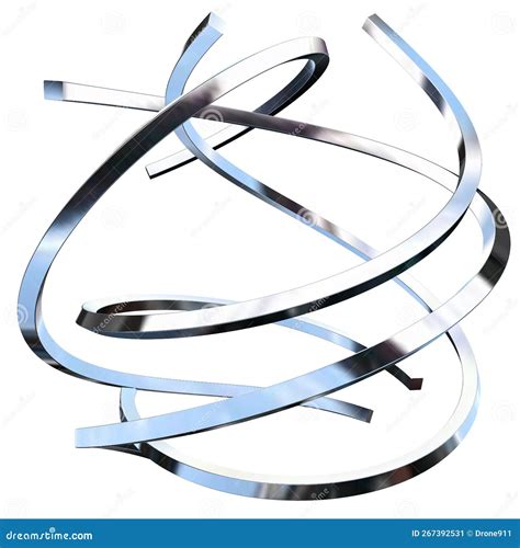 chrome splines in abstract rotation 3d render stock illustration