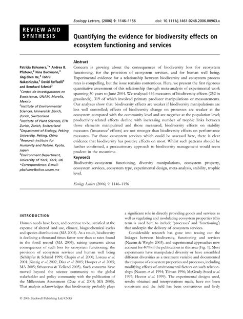 Pdf Quantifying The Evidence For Biodiversity Effects On Ecosystem Functioning And Services