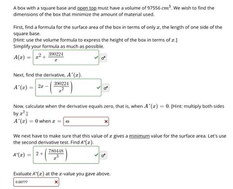solved a box with a square base and open top must have a