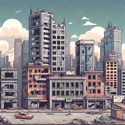 Caricatura Vectorial Gratuita De La Ciudad Post Apocalipsis Con