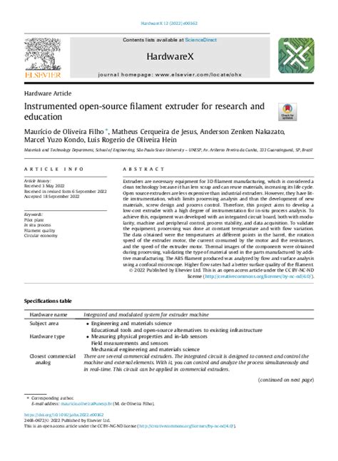 Pdf Advanced Open Source Filament Extruder Design