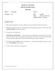 S Econ Mock Econ Pdf QUEEN S COLLEGE MOCK EXAMINATION Subject Economics
