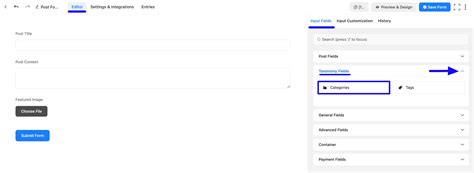 Add Categories Taxonomy Field In Post Forms Fluent Forms
