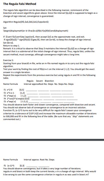 The Regula Falsi Method The Regula Falsi Algorithm