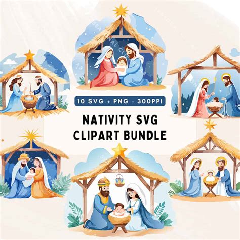 10 Christmas Nativity Scene Svg Clipart Bundle Nativity Png Nativity