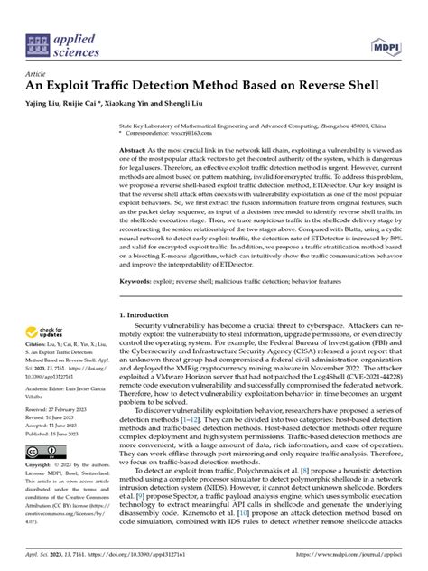 Applied Sciences An Exploit Traffic Detection Method Based On Reverse Shell Pdf