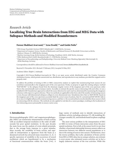 Pdf Localizing True Brain Interactions From Eeg And Meg Data With Subspace Methods And