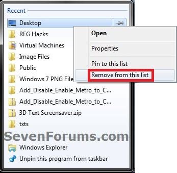 Jump Lists Reset And Clear All Items Tutorials