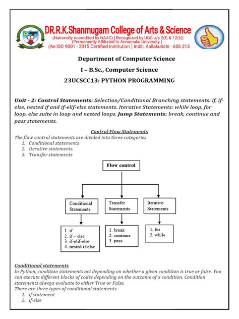Python Unit 2 Pdf Control Flow Computer Programming