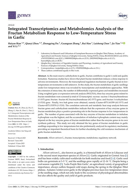 Pdf Integrated Transcriptomics And Metabolomics Analysis Of The