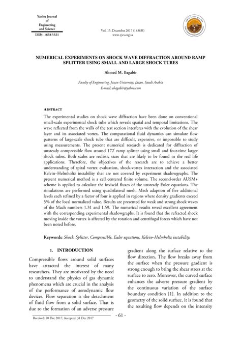Pdf Numerical Experiments On Shock Wave Diffraction Around Ramp